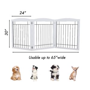 PAWLAND Extra Wide Dog gate for The House, Doorway, Stairs, Freestanding Foldable Wire Pet Gate, Pet Puppy Safety Fence, 30" Height (White, 3 Panels)