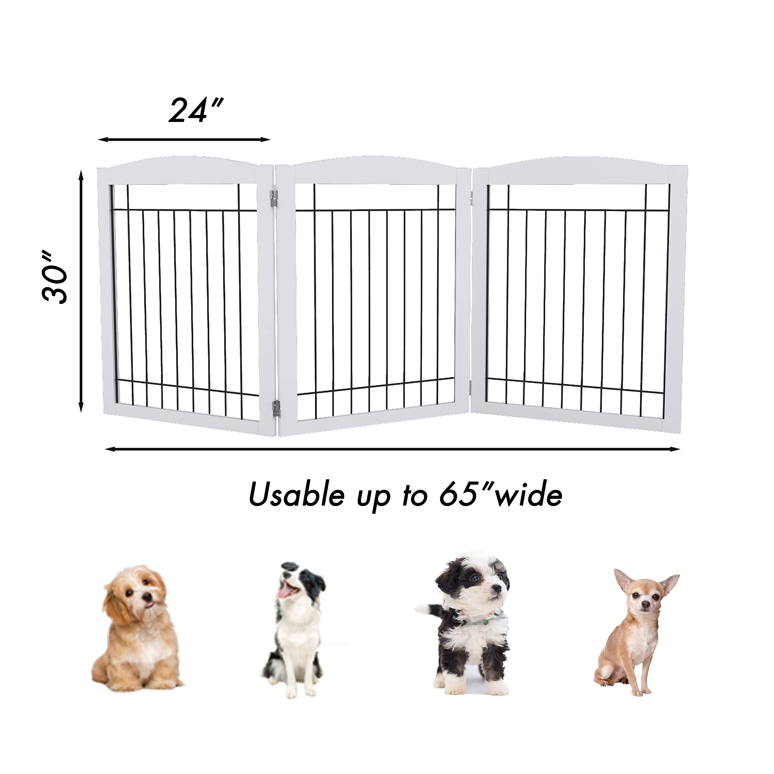 PAWLAND Extra Wide Dog gate for The House, Doorway, Stairs, Freestanding Foldable Wire Pet Gate, Pet Puppy Safety Fence, 30" Height (White, 3 Panels)