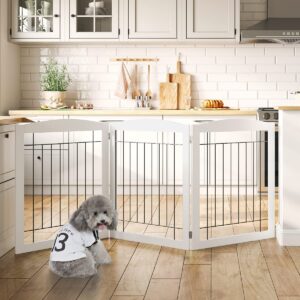 PAWLAND Extra Wide Dog gate for The House, Doorway, Stairs, Freestanding Foldable Wire Pet Gate, Pet Puppy Safety Fence, 30" Height (White, 3 Panels)