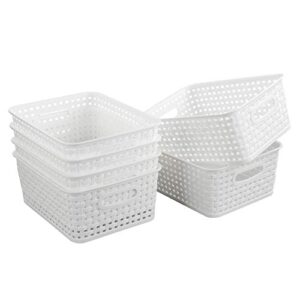 nicesh 6-pack white plastic small storage baskets, 10" x 7.7" x 4"