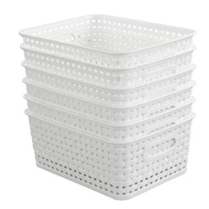 NICESH 6-Pack White Plastic Small Storage Baskets, 10" x 7.7" x 4"