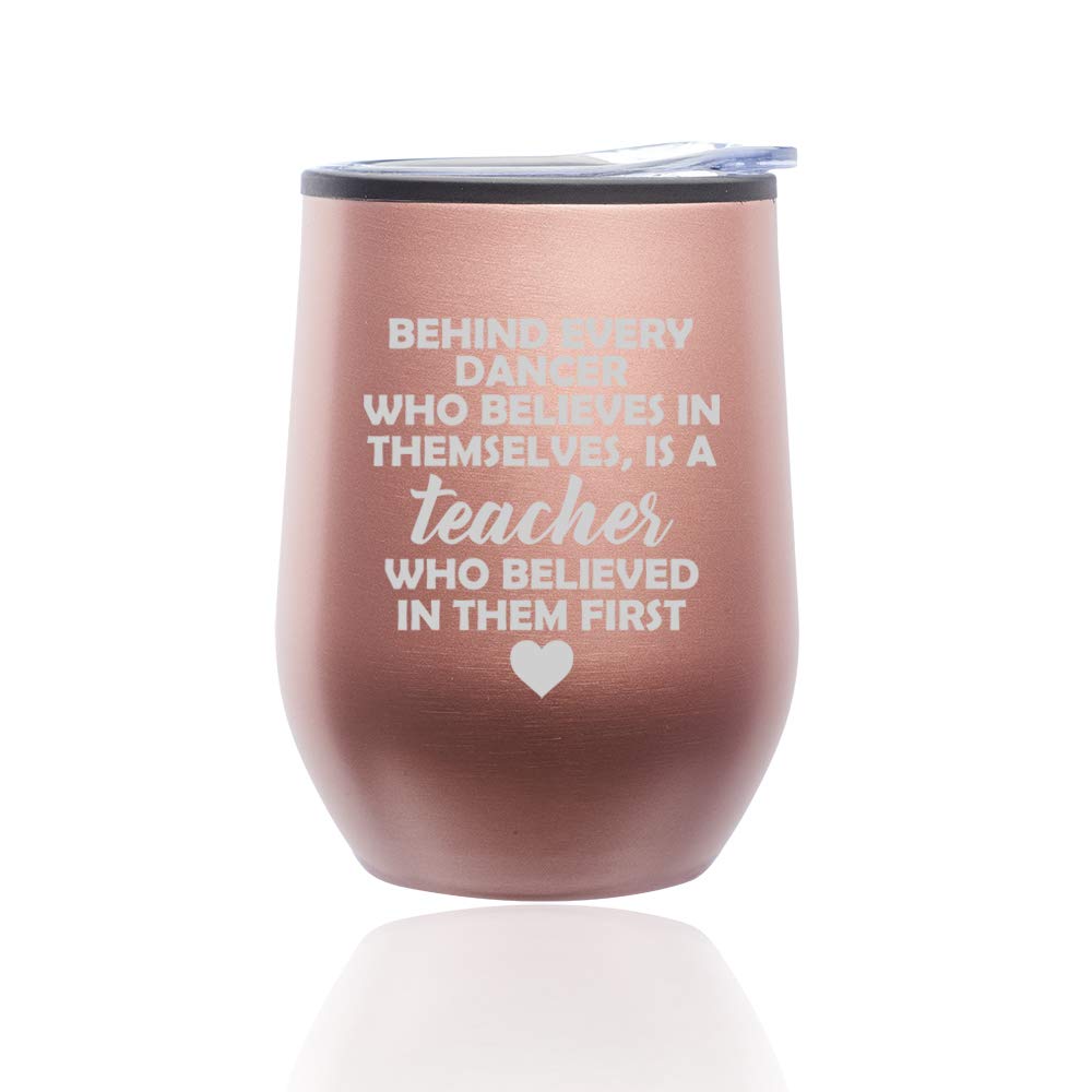 Stemless Wine Tumbler Coffee Travel Mug Glass with Lid Dance Teacher Gift (Rose Gold)