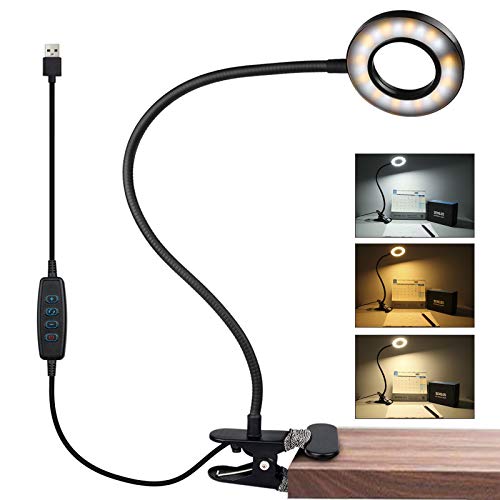 Semlos Clip on Light Reading Light - 24 LED USB Book Light, 3 Color Modes, 10 Brightness Dimmer, Memory Function, Auto Timer, Eye Protection Desk Clamp Lamp, 360 ° Flexible Gooseneck Bed Night Lights