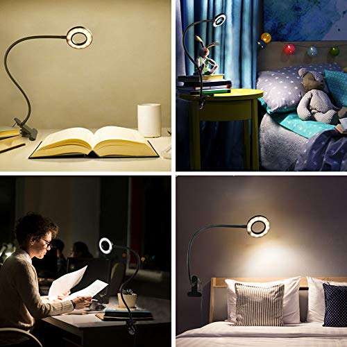 Semlos Clip on Light Reading Light - 24 LED USB Book Light, 3 Color Modes, 10 Brightness Dimmer, Memory Function, Auto Timer, Eye Protection Desk Clamp Lamp, 360 ° Flexible Gooseneck Bed Night Lights