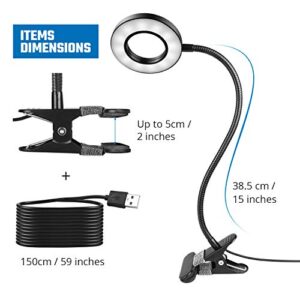 Semlos Clip on Light Reading Light - 24 LED USB Book Light, 3 Color Modes, 10 Brightness Dimmer, Memory Function, Auto Timer, Eye Protection Desk Clamp Lamp, 360 ° Flexible Gooseneck Bed Night Lights