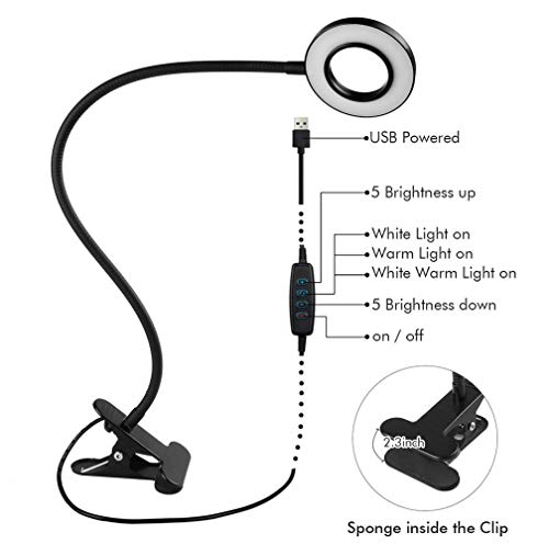 Semlos Clip on Light Reading Light - 24 LED USB Book Light, 3 Color Modes, 10 Brightness Dimmer, Memory Function, Auto Timer, Eye Protection Desk Clamp Lamp, 360 ° Flexible Gooseneck Bed Night Lights