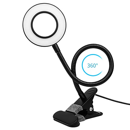 Semlos Clip on Light Reading Light - 24 LED USB Book Light, 3 Color Modes, 10 Brightness Dimmer, Memory Function, Auto Timer, Eye Protection Desk Clamp Lamp, 360 ° Flexible Gooseneck Bed Night Lights