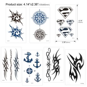 Konsait 30 Sheets Temporary Tattoos for Men Women Adult Fake Tattoo Body Art Stickers Waterproof Black Tiny Temporary Tattoo for Hand Neck Wrist Arm Shoulder Chest Back Legs, Dragon Anchor Lion Skull