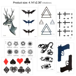 Konsait 30 Sheets Temporary Tattoos for Men Women Adult Fake Tattoo Body Art Stickers Waterproof Black Tiny Temporary Tattoo for Hand Neck Wrist Arm Shoulder Chest Back Legs, Dragon Anchor Lion Skull