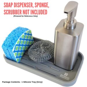 Homeway Essentials Kitchen Sink Organizer | Soap Caddy and Sponge Holder | Silicone Tray for Sponges, Soap Dispenser, Scrubber and Other Dishwashing Accessories - Gray