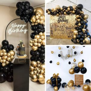 PartyWoo Gold and Black Balloons, 60 pcs of Black Balloons, Gold Metallic Balloons for Black Gold Party Decorations, Hip Hop Party Decorations, Hollywood Party Decorations, Disco Party Decorations