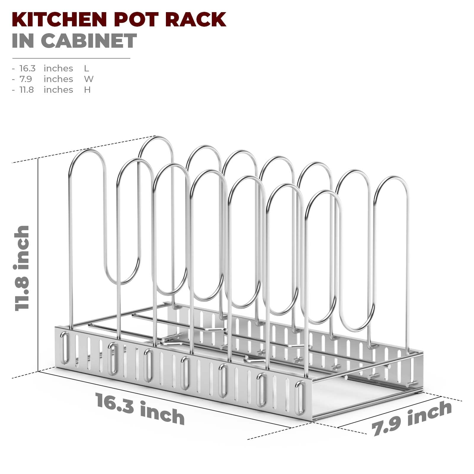 Vdomus Pot Rack Organizer with 3 DIY methods, Pot and Pan Lid Storage for Cabinet kitchen, 8+ Pots and Pan Holder Pot Racks, Adjustable Pot and Pan Rack Lid Holder (Silver)