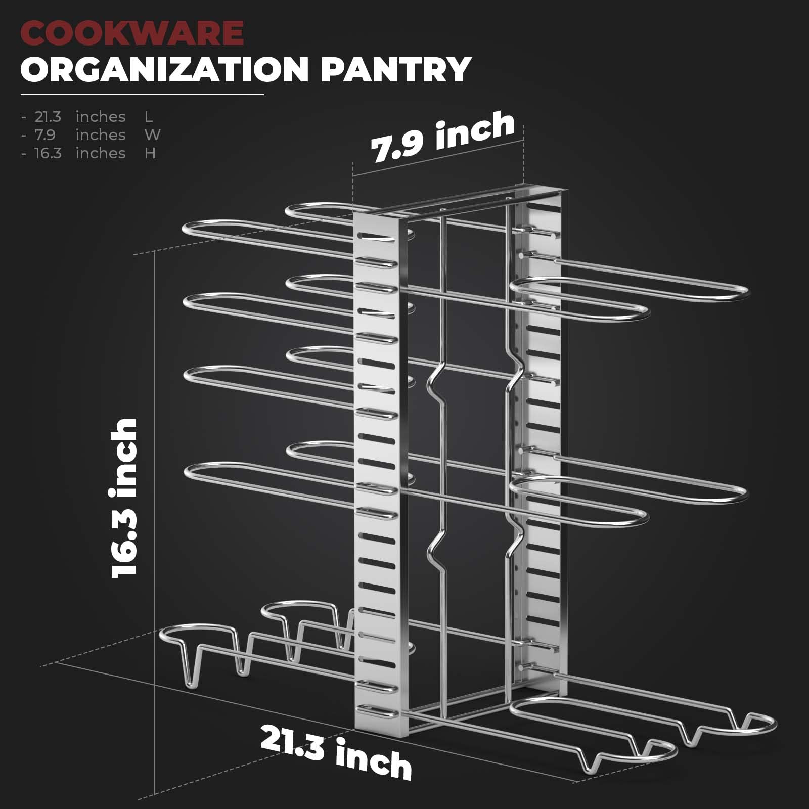 Vdomus Pot Rack Organizer with 3 DIY methods, Pot and Pan Lid Storage for Cabinet kitchen, 8+ Pots and Pan Holder Pot Racks, Adjustable Pot and Pan Rack Lid Holder (Silver)