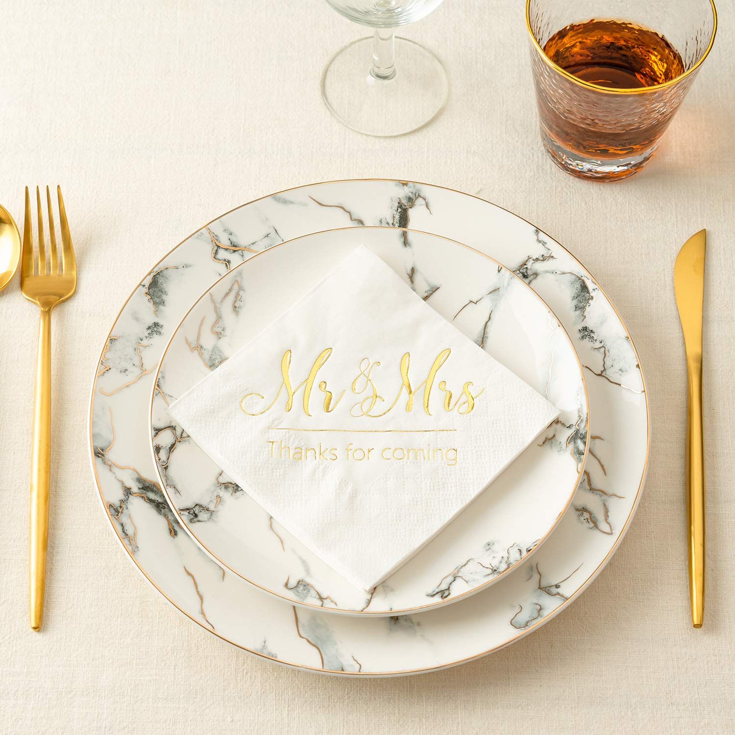 Crisky Napkins Mr and Mrs Gold Cocktail Beverage Dessert for Wedding Shower Engagement Party Decorations, Cake Table Decor Supplies. 100 Pcs, 3-Ply