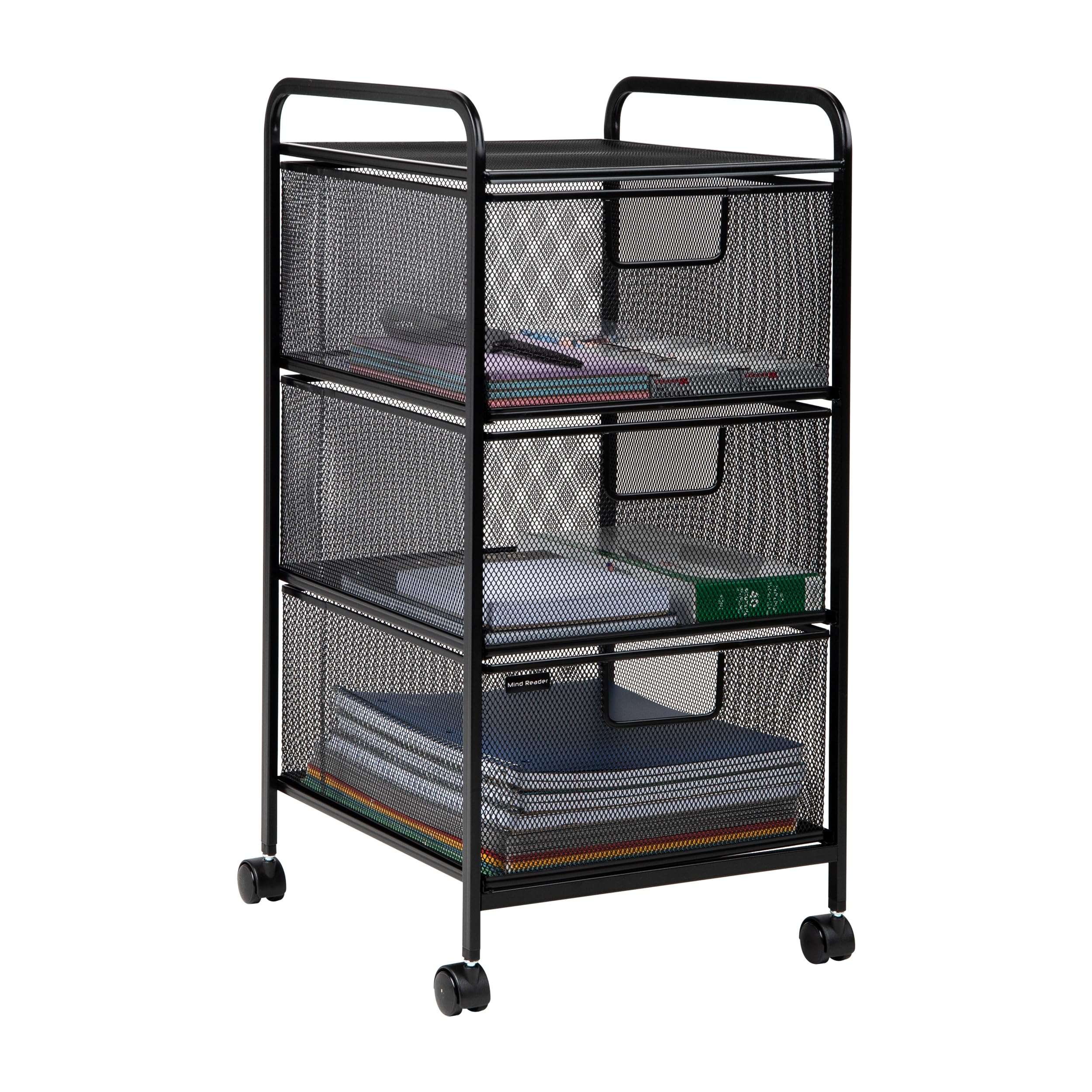 Mind Reader Rolling Storage Cart, Removable Drawers, Desk and Bathroom Organizer, Metal Mesh, 12.75"L x 13.25"W x 25"H, Black