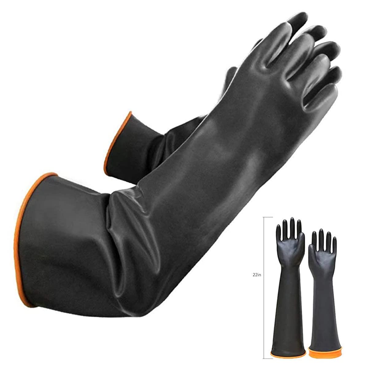 22" Latex Chemical Resistant Gloves, Reusable Heavy Duty Long Rubber Gloves Dishwashing Gloves, Industrial Safety Gloves for Men, Forearm Protection Waterproof Resist Strong Acid, Alkali, Oil, XL Size