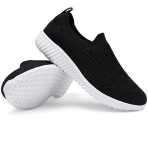 LANCROP Women's Walking Nurse Shoes - Mesh Slip on Comfortable Sneakers 6.5 US, Label 37 Black