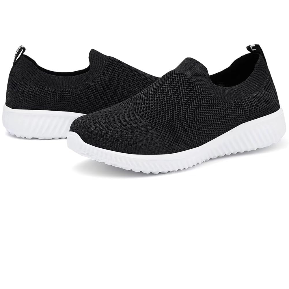 LANCROP Women's Walking Nurse Shoes - Mesh Slip on Comfortable Sneakers 6.5 US, Label 37 Black