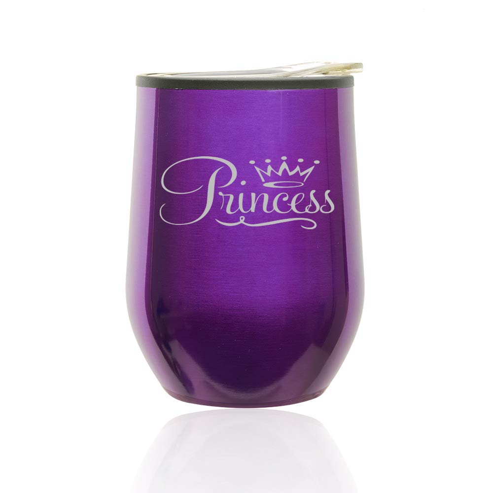 Stemless Wine Tumbler Coffee Travel Mug Glass with Lid Princess Fancy (Royal Purple)