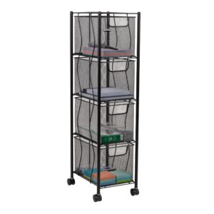 mind reader rolling cabinet with drawers, desk art supply organizer, storage, kitchen, metal mesh, 8"l x 11"w x 31.5"h, black