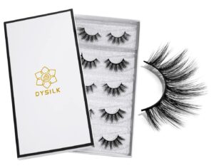 dysilk fake eyelashes natural lash - mink lashes 5 pairs 6d wispy lash pack - eye lashes strip eyelash extension kit reusable false lashes natural look | 002-16mm