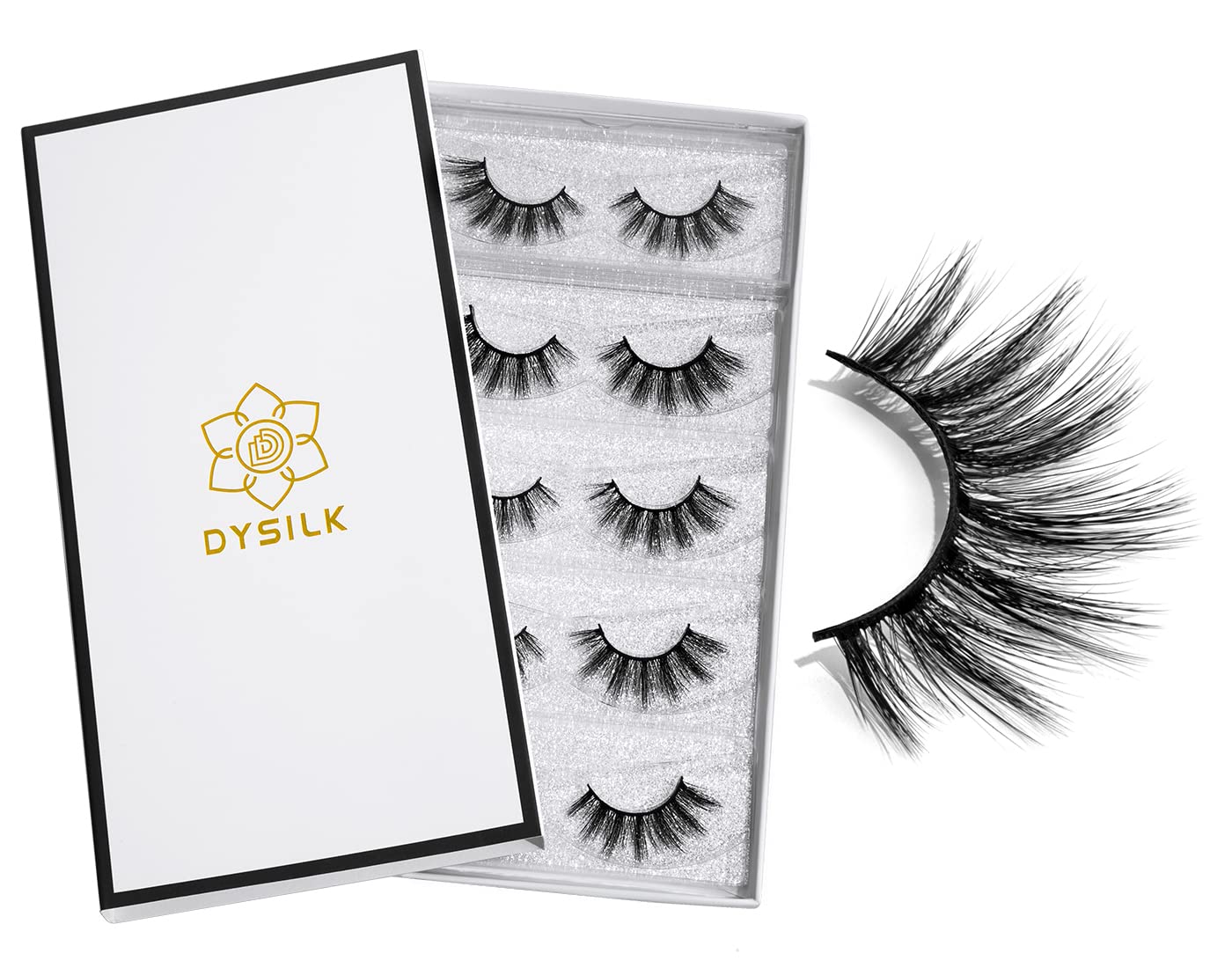 DYSILK Fake Eyelashes Natural Lash - Mink Lashes 5 Pairs 6D Wispy Lash Pack - Eye Lashes Strip Eyelash Extension Kit Reusable False Lashes Natural Look | 002-16mm