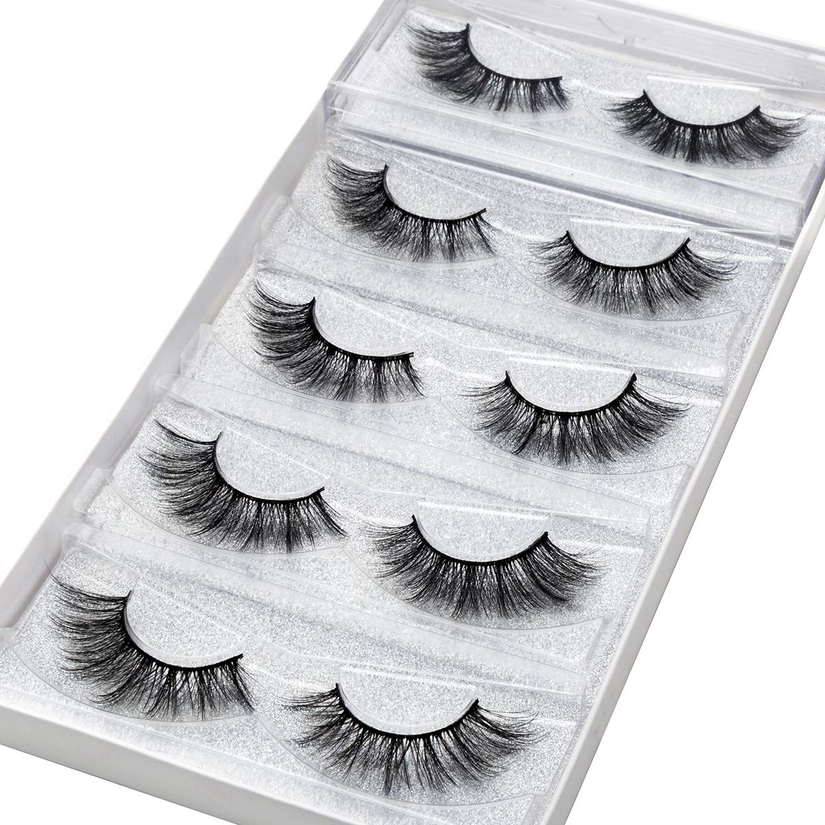 DYSILK Fake Eyelashes Natural Lash - Mink Lashes 5 Pairs 6D Wispy Lash Pack - Eye Lashes Strip Eyelash Extension Kit Reusable False Lashes Natural Look | 002-16mm