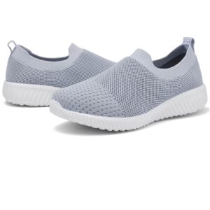 LANCROP Women's Walking Nurse Shoes Comfortable Lightweight Mesh Slip on Sneakers 12 US, Label 44 Grey