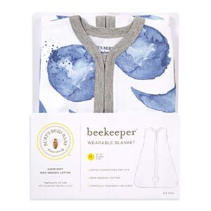 Burt's Bees Baby Baby Beekeeper Wearable Blanket, 100% Organic Cotton, Swaddle Transition Sleeping Bag, Blue, Medium