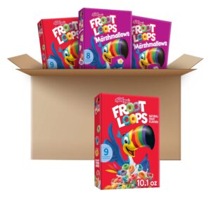 kellogg's froot loops kids breakfast cereal, variety pack, froot loops and froot loops with marshmallows, 10.1 ounce (pack of 4)