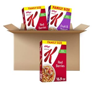 kellogg’s special k breakfast cereal, family breakfast, fiber cereal, family size, variety pack (3 boxes)