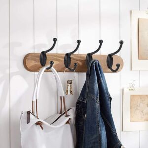 E-Senior 10 Pack Coat Rack Hooks for Entryway Hanging Towels Clothes Robes Double-Prong Farmhouse Rustic DIY Wall Mounted Decorative Hanger with Screws (Black)