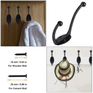 E-Senior 10 Pack Coat Rack Hooks for Entryway Hanging Towels Clothes Robes Double-Prong Farmhouse Rustic DIY Wall Mounted Decorative Hanger with Screws (Black)