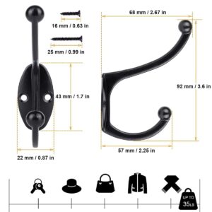 E-Senior 10 Pack Coat Rack Hooks for Entryway Hanging Towels Clothes Robes Double-Prong Farmhouse Rustic DIY Wall Mounted Decorative Hanger with Screws (Black)