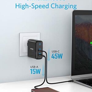 Anker 60W PIQ 3.0 & GaN Tech Dual Port Charger, PowerPort Atom III (2 Ports) Charger with a 45W USB C Port, for USB-C Laptops, MacBook, iPad Pro, iPhone, Galaxy, Pixel and More