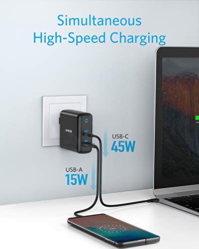 Anker 60W PIQ 3.0 & GaN Tech Dual Port Charger, PowerPort Atom III (2 Ports) Charger with a 45W USB C Port, for USB-C Laptops, MacBook, iPad Pro, iPhone, Galaxy, Pixel and More