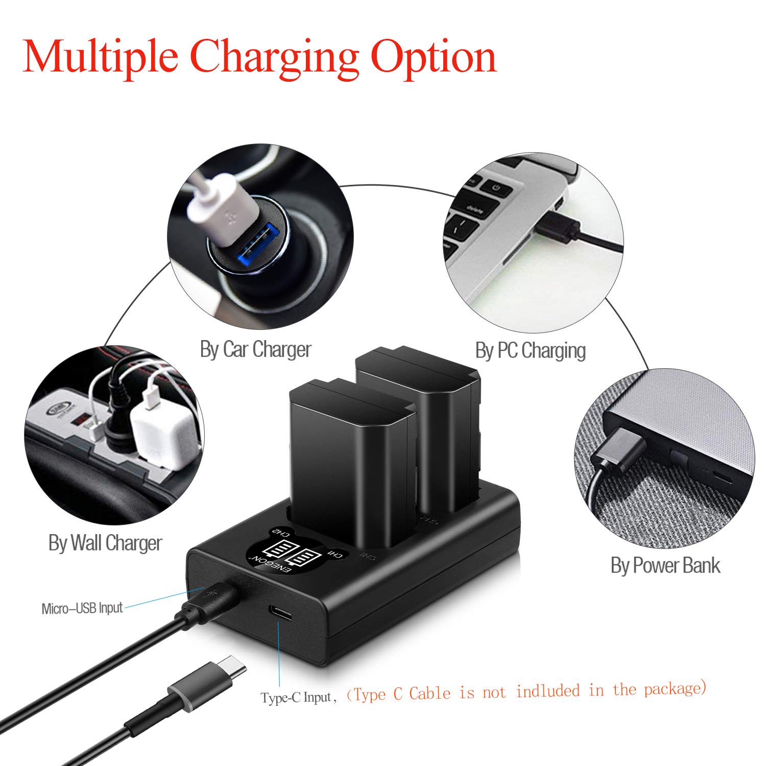 ENEGON NP-FZ100 Battery Replacement and A7iii Battery Charger for Sony A7 III, Sony Alpha A7R III, A7R IV, A9, A6600, Alpha 9, Alpha 9S, A9S, A7III, A7R3, A7S III, A7R4 Camera Batteries, 2 Packs