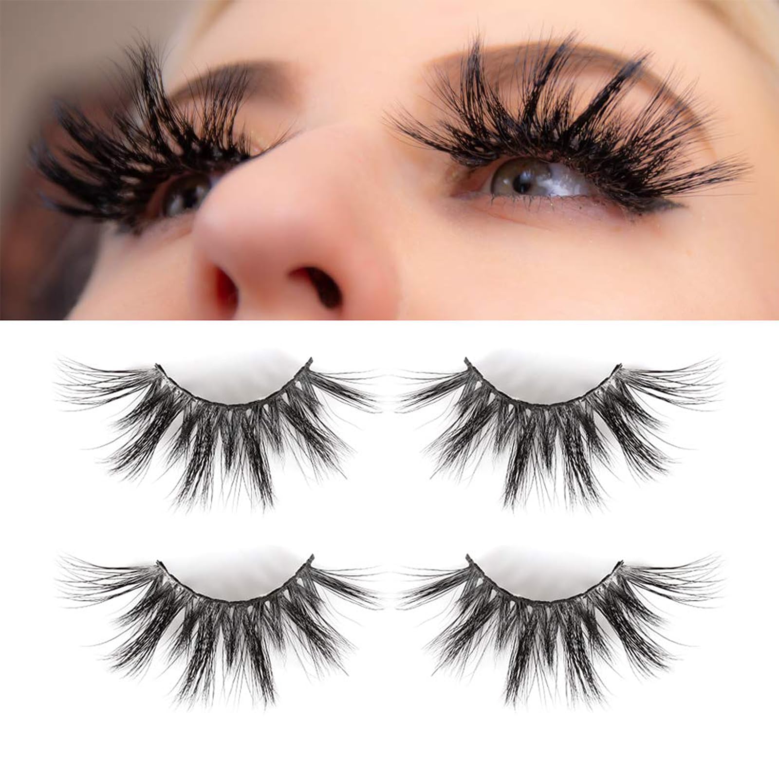 Mink Lashes 3D False Eyelashes 25 mm Long Lashes Reusable Eyelashes for Dramatic Helloween Christimas Eye Makeup 2 Pairs LINGSTAR (Not inclue glue)