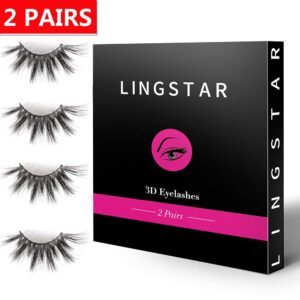 Mink Lashes 3D False Eyelashes 25 mm Long Lashes Reusable Eyelashes for Dramatic Helloween Christimas Eye Makeup 2 Pairs LINGSTAR (Not inclue glue)