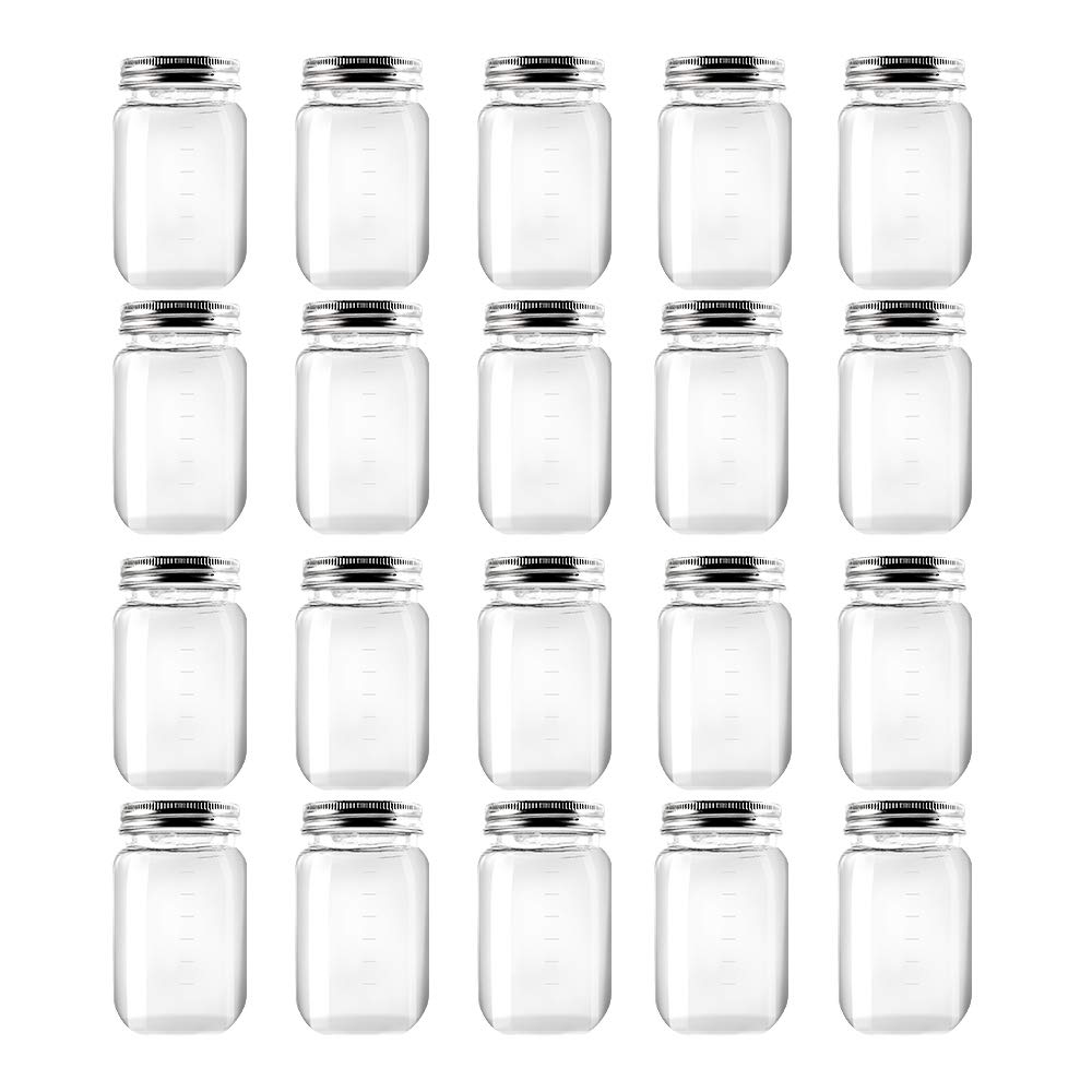 novelinks 16 Ounce Clear Plastic Jars Containers With Screw On Lids - Refillable Round Empty Plastic Slime Storage Containers for Kitchen & Household Storage - BPA Free (20 Pack)