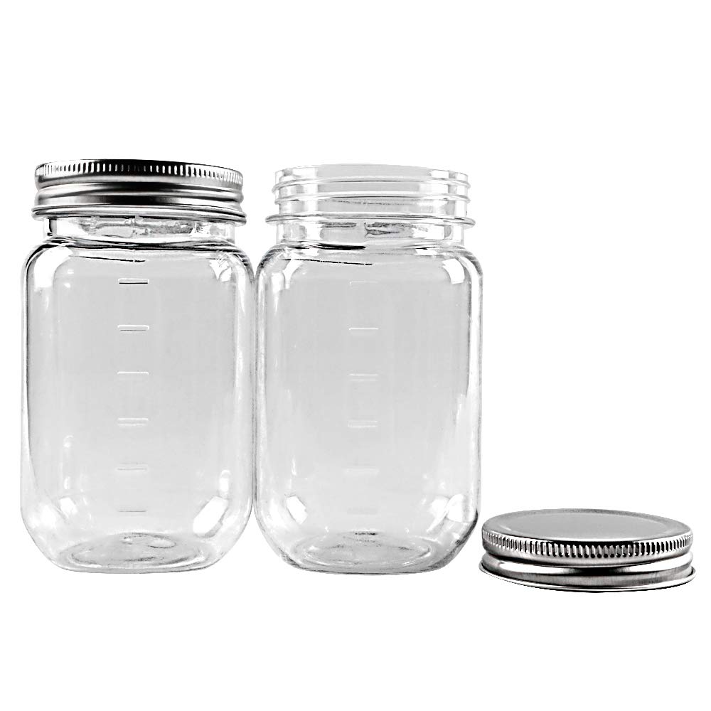 novelinks 16 Ounce Clear Plastic Jars Containers With Screw On Lids - Refillable Round Empty Plastic Slime Storage Containers for Kitchen & Household Storage - BPA Free (20 Pack)