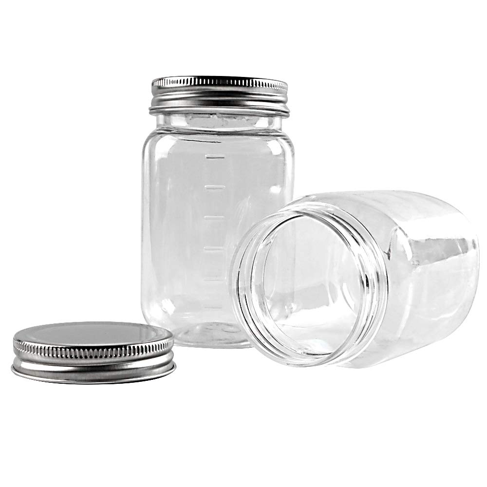 novelinks 16 Ounce Clear Plastic Jars Containers With Screw On Lids - Refillable Round Empty Plastic Slime Storage Containers for Kitchen & Household Storage - BPA Free (20 Pack)