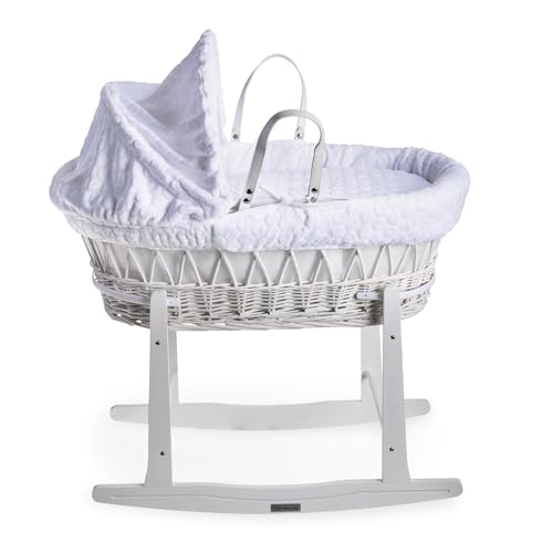 Clair de Lune | Rocking Moses Basket Stand | Fits Wicker & Palm Moses Baskets | Newborn Baby Bassinet Stands |Sturdy Wooden Structure with Adjustable Straps | Conforms to BS EN 1466:2014 (White)