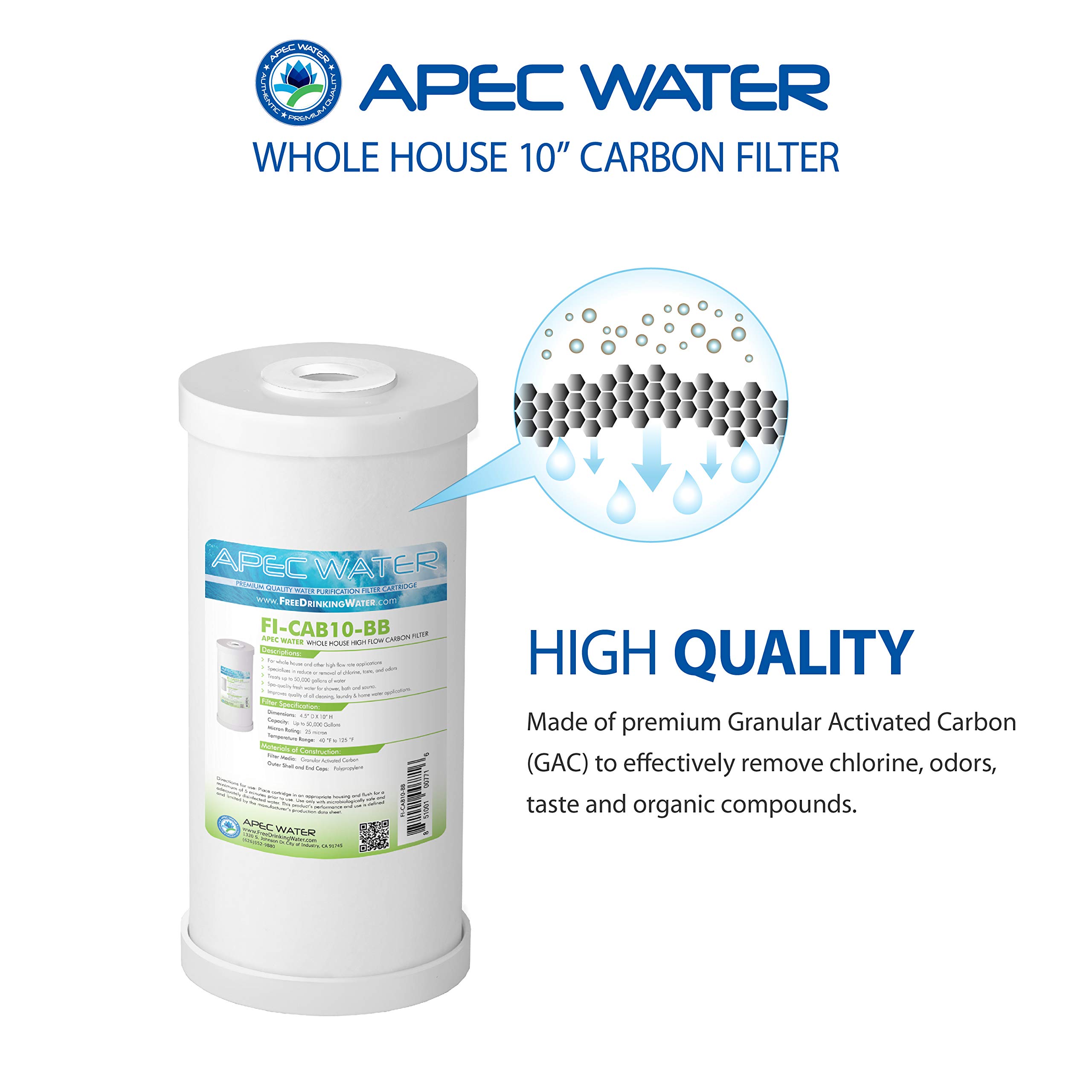 APEC Water Systems 10" Whole House High Flow GAC Carbon Replacement Water Filter (FI-CAB10-BB)