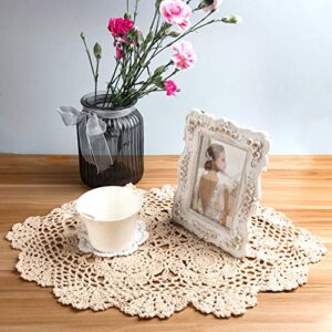 Eiyye 2-Pieces Handmade Cotton Crochet Doilies Oval Lace Table Placemats 12 x17inch, Beige