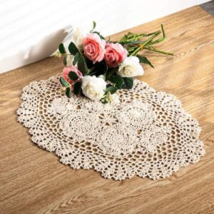 Eiyye 2-Pieces Handmade Cotton Crochet Doilies Oval Lace Table Placemats 12 x17inch, Beige