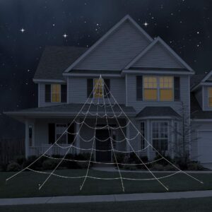 PREXTEX Halloween Decor Spider Web with 25ft Cobweb Rope - Halloween Decorations Outdoor and Indoor | Halloween House Decor Kitchen, Bedroom, Party Decoration