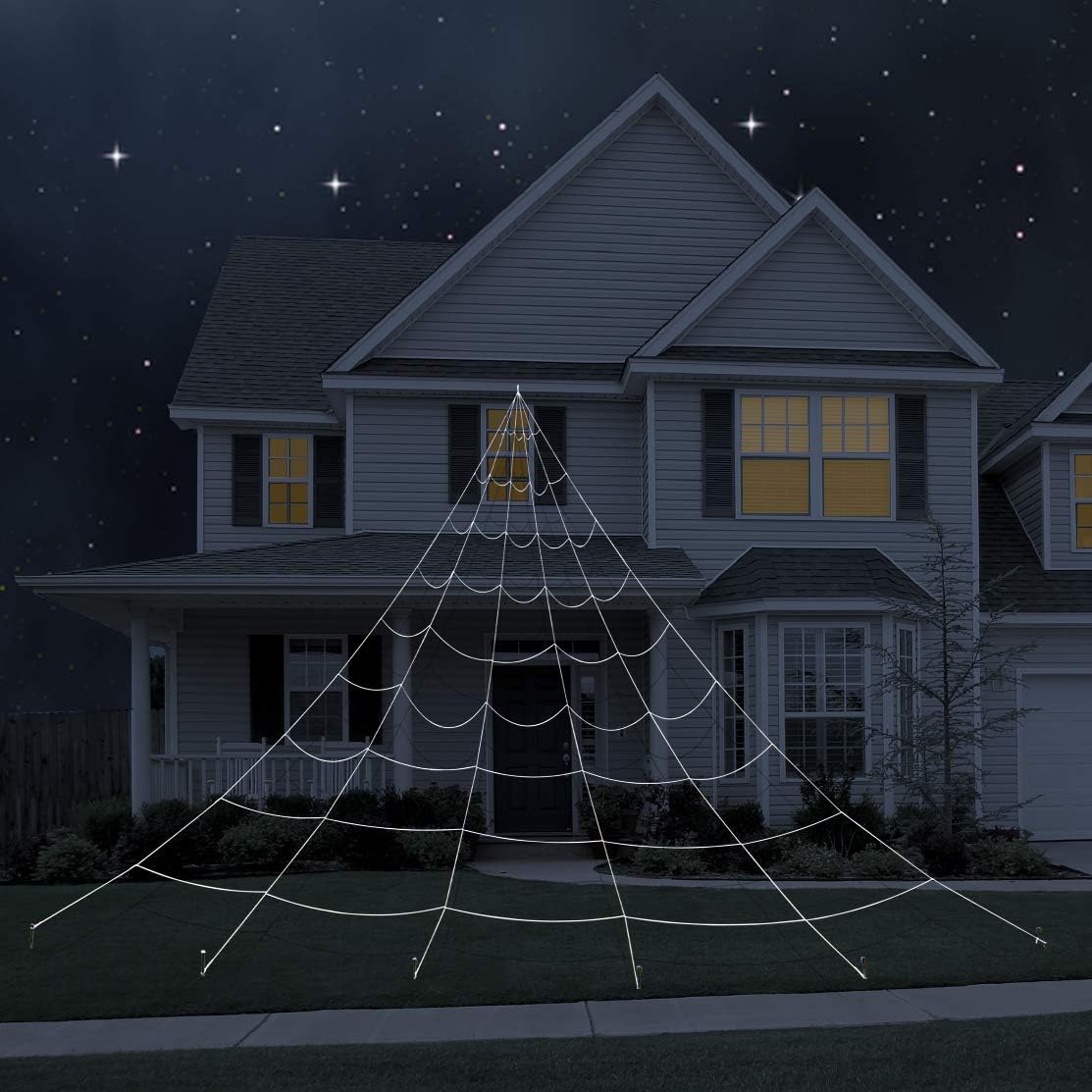 PREXTEX Halloween Decor Spider Web with 25ft Cobweb Rope - Halloween Decorations Outdoor and Indoor | Halloween House Decor Kitchen, Bedroom, Party Decoration