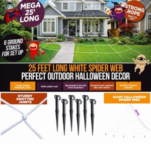 PREXTEX Halloween Decor Spider Web with 25ft Cobweb Rope - Halloween Decorations Outdoor and Indoor | Halloween House Decor Kitchen, Bedroom, Party Decoration