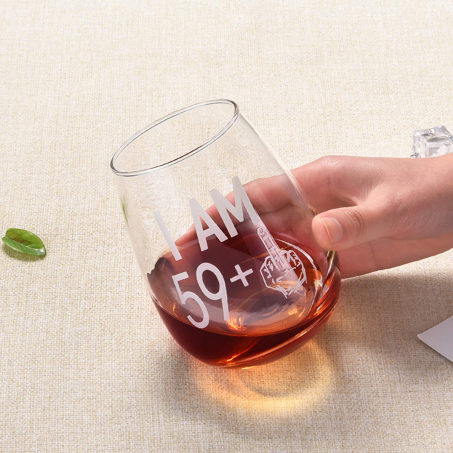 Wine Glass 59 + One Middle Finger 60th Birthday Gift for Men Women Funny Stemless Wine Glass Unique Gifts for Friend Wine Lover Turning 60 Perfect Party Decoration Big Capacity Better Sober Up 15Oz